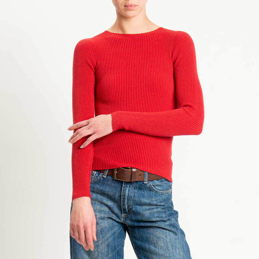 Tensione in-Maglia girocollo a costine - rosso – White Mood